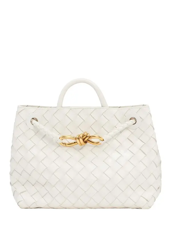 Bottega Veneta Small Andiamo Intrecciato Shoulder Bag - White/brass/white