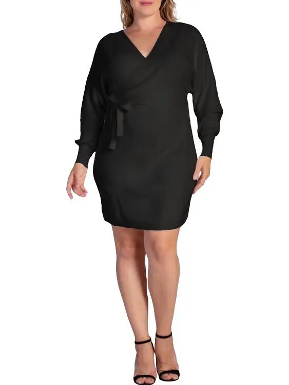 STANDARDS & PRACTICES Ursa Long Sleeve Wrap Mini Sweater Dress - Black