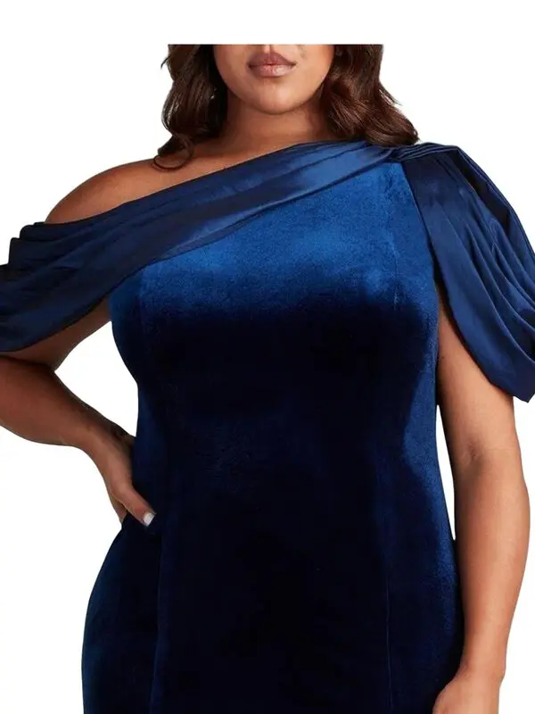 Tadashi Shoji One-shoulder Velvet & Satin Gown - Navy
