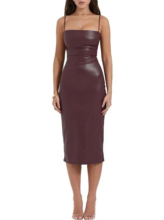 House Of Cb Jalena Faux Leather Cocktail Dress - Mulberry
