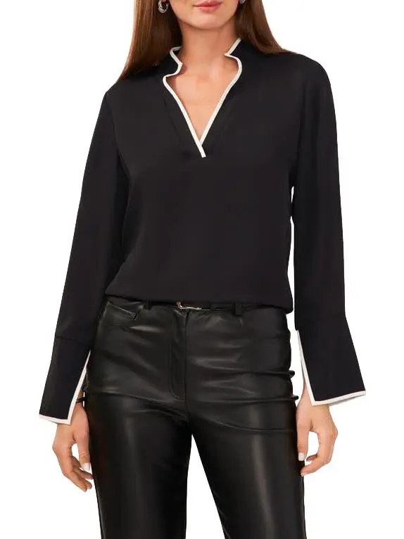 Vince Camuto Trim Split-neck Top - Rich Black