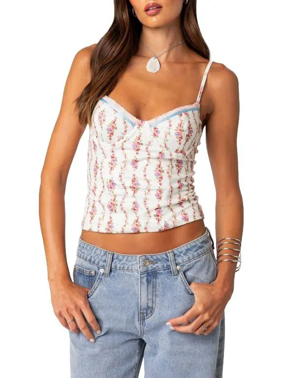 EDIKTED Indira Floral Lace-up Corset Camisole - Mix