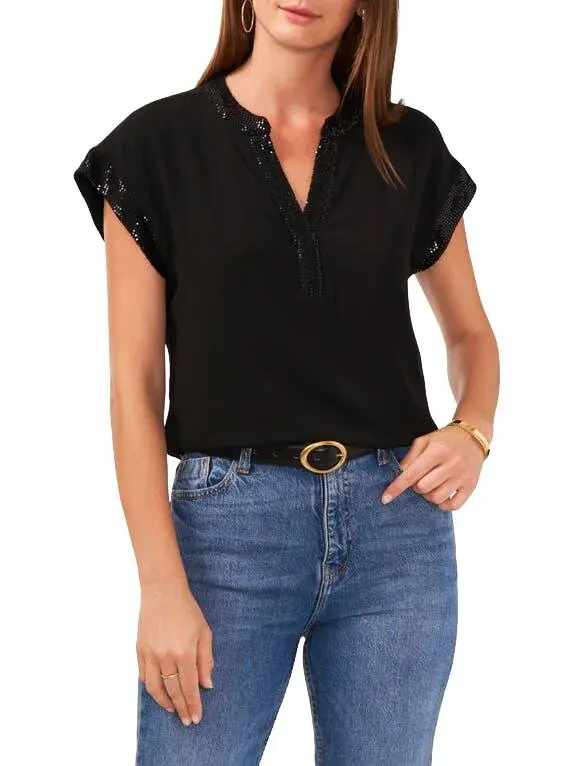 Vince Camuto Sequin Trim Top - Rich Black