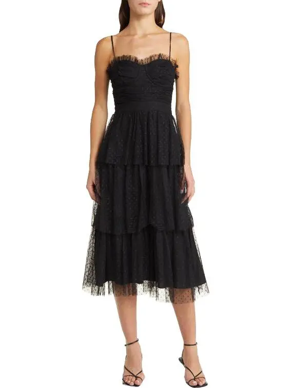 Lulus Sweetheart Clip Dot Tiered Cocktail Dress - Black