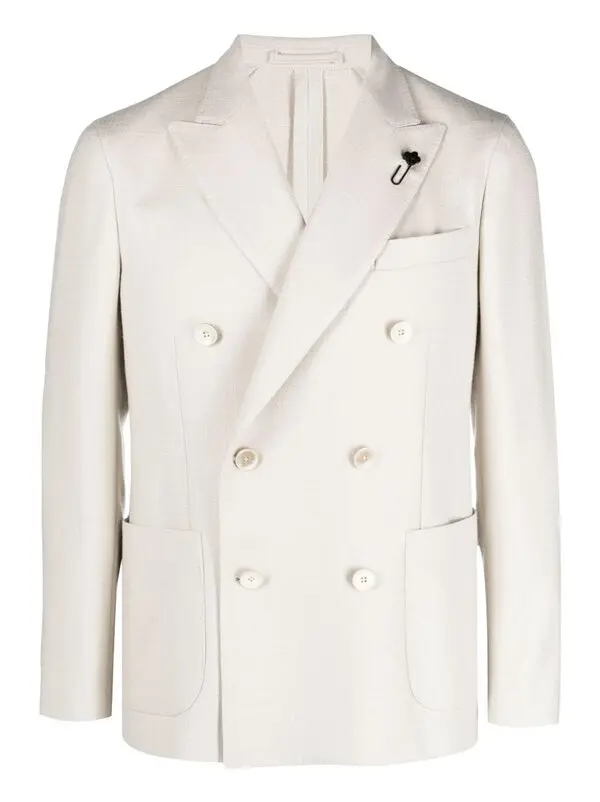 LARDINI Peak-lapel Double-breasted Blazer - Neutrals