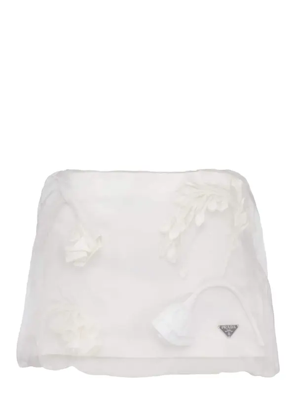 Prada Embroidered Organza Miniskirt - White