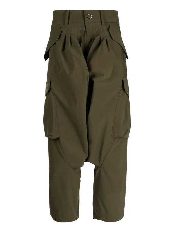 FUMITO GANRYU Drop-crotch Cargo Trousers - Green