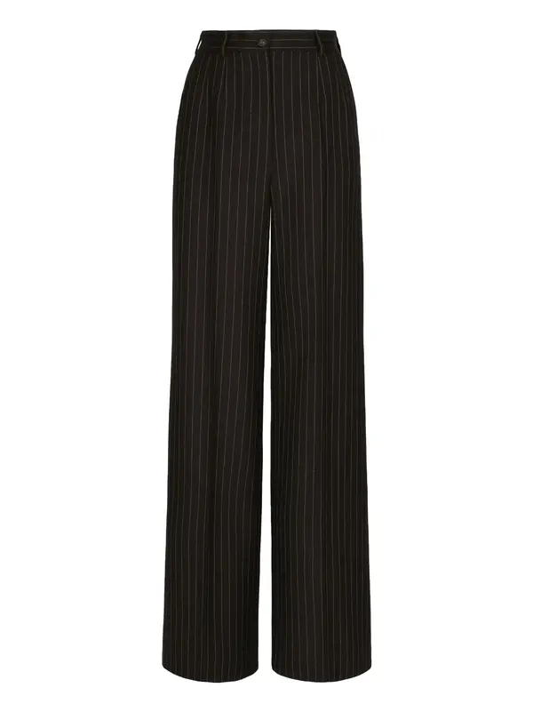 Dolce & Gabbana Pinstriped Wide-leg Trousers - Black