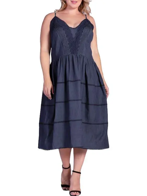STANDARDS & PRACTICES Azha Lace-trimmed Fit & Flare Dress - Dark Indigo