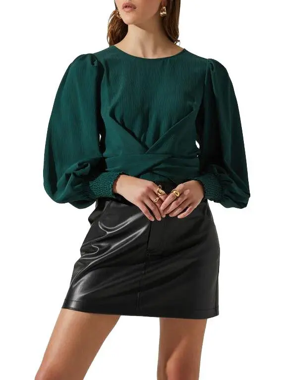 Astr The Label Wrenley Balloon Sleeve Crop Top - Hunter Green