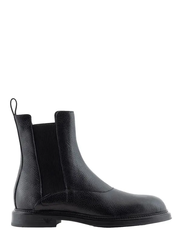 Emporio Armani Grained Leather Ankle Boots - Black