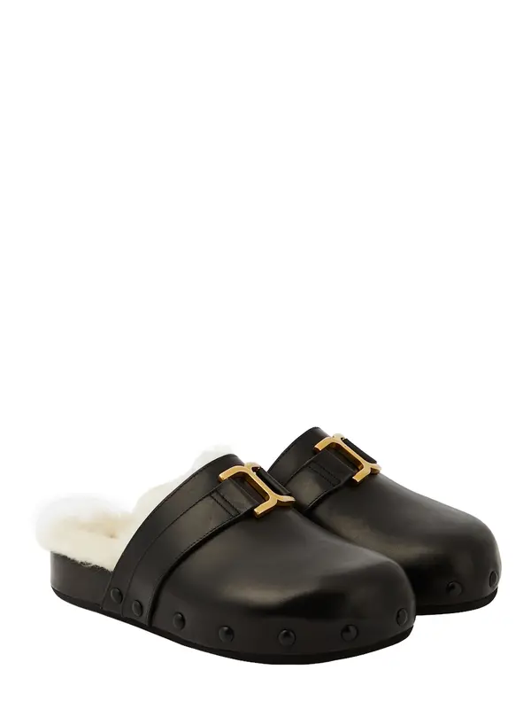 Chloé Marcie Leather And Shearling Slippers - Black