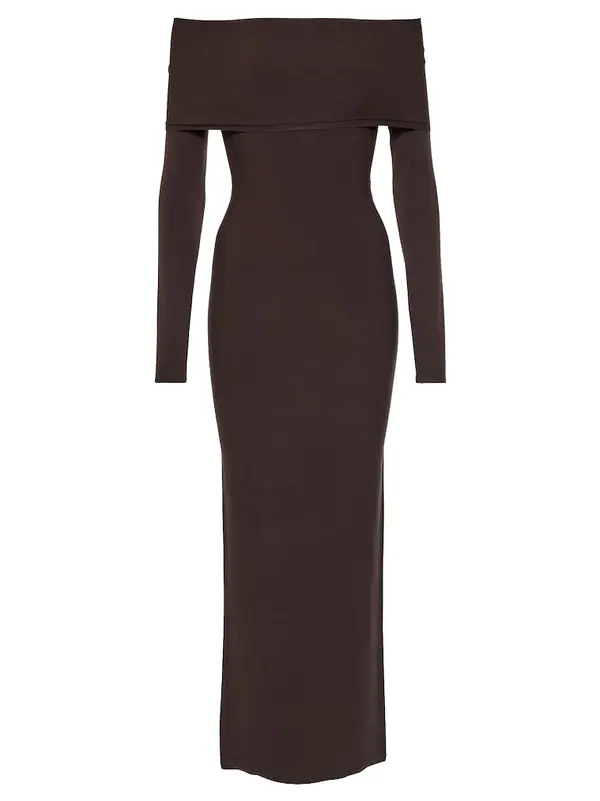 Alaïa Off-shoulder Jersey Midi Dress - Brown