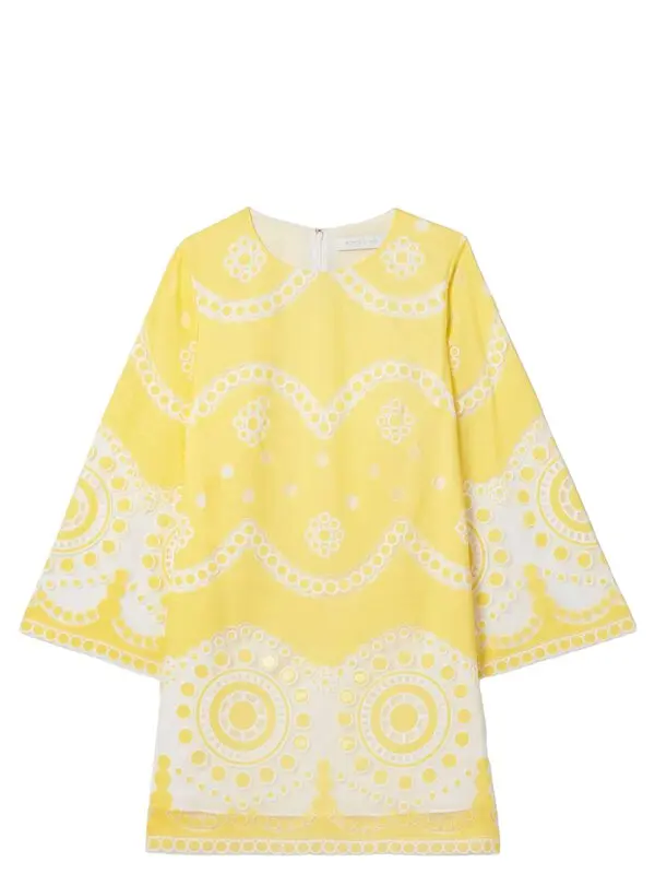 Borgo De Nor Stevie Cotton-blend Poplin Mini Dress With Guipure Lace - Yellow