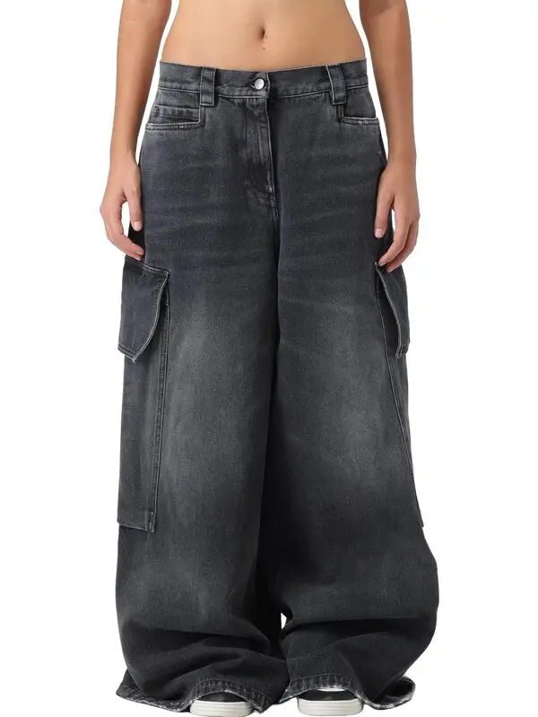 Palm Angels Wide Leg Cargo Jeans - Black