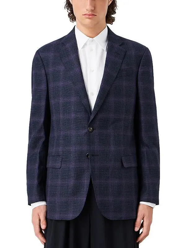 Emporio Armani Shadow Plaid Single Breasted Notch Lapel Suit Jacket - Dark Orchid