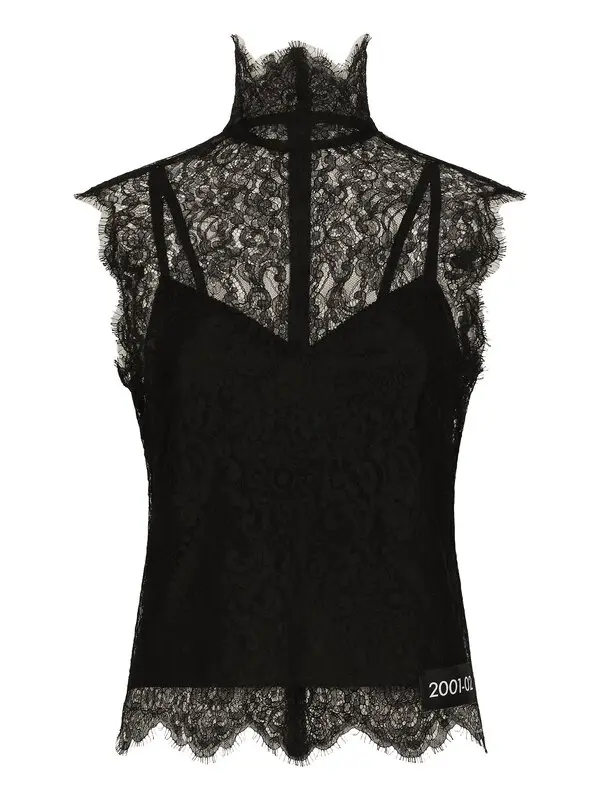 Dolce & Gabbana Chantilly Lace High-neck Top - Black