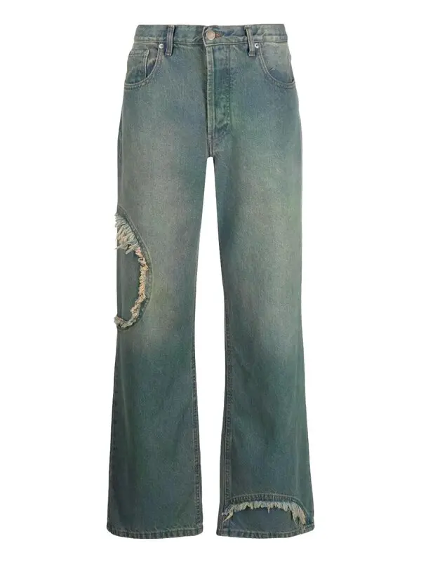 EDWARD CUMING Logo-patch Wide-leg Jeans - Blue