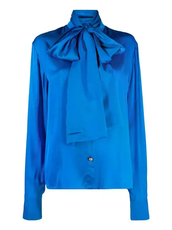 Balmain Satin Pussy-bow Blouse - Blue