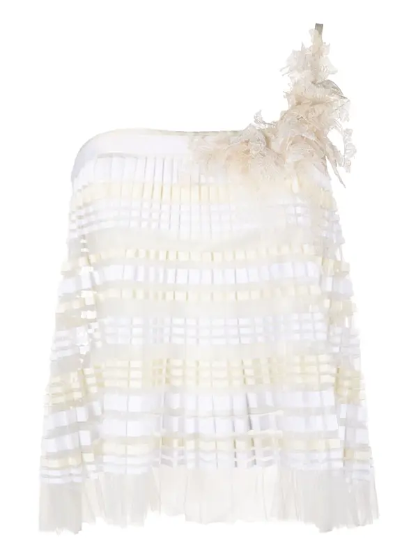 GEMY MAALOUF Floral Appliqué Pleated Top - Neutrals