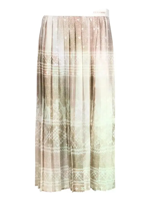 ERMANNO FIRENZE Graphic-pattern Pleated Midi Skirt - Neutrals