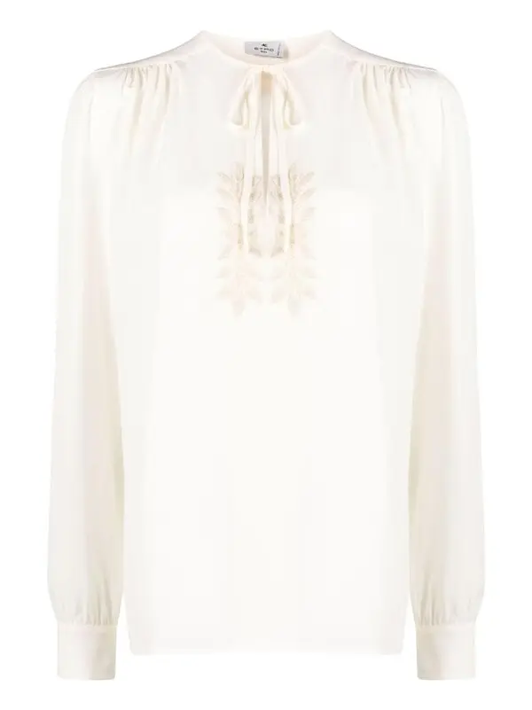Etro Leaf-embroidered Silk Blouse - Neutrals