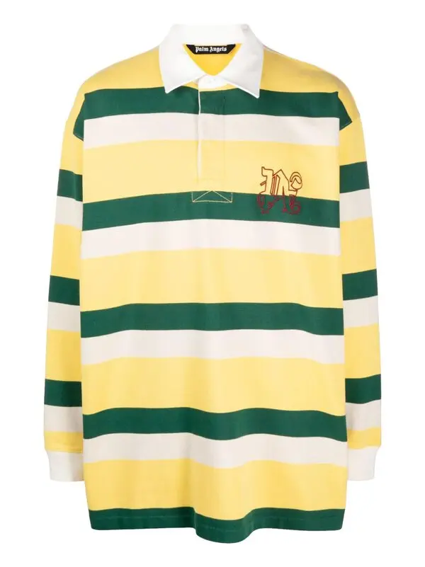 Palm Angels Logo-embroidered Stripe-pattern Polo Shirt - Yellow