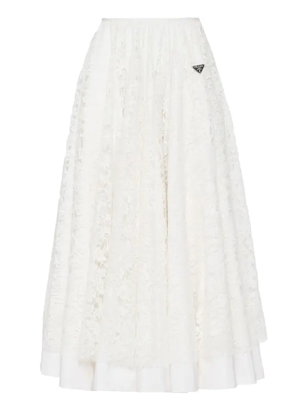 Prada Floral-lace Cotton Midi Skirt - White