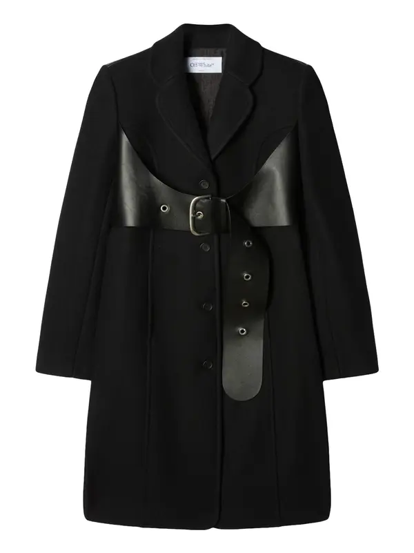 Off-White Belted Single-breasted Coat - Black