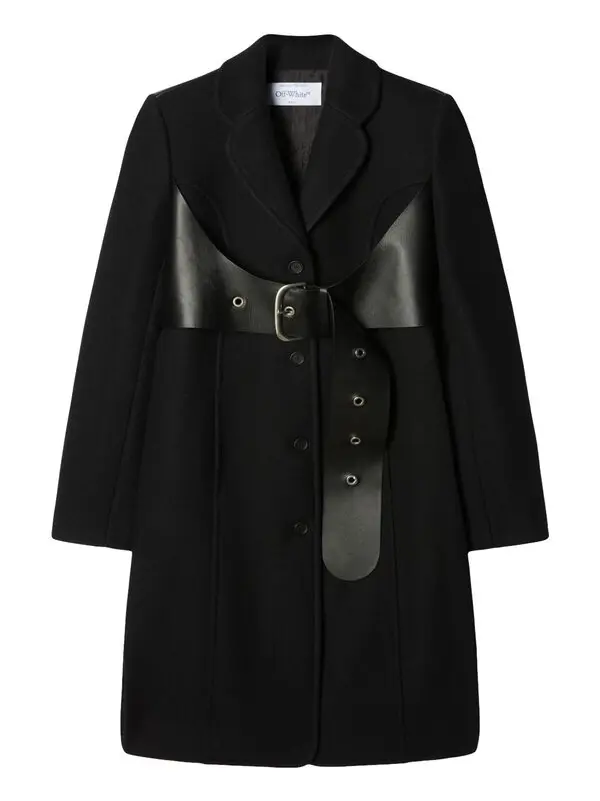 Off-White Belted Single-breasted Coat - Black