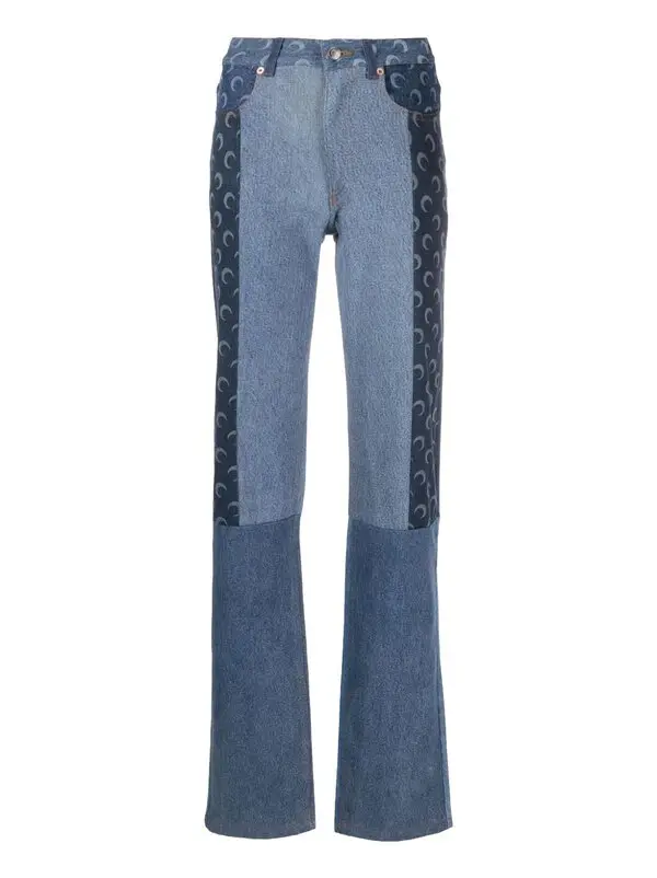 MARINE SERRE Regenerated Patchwork Straight-leg Jeans - Blue