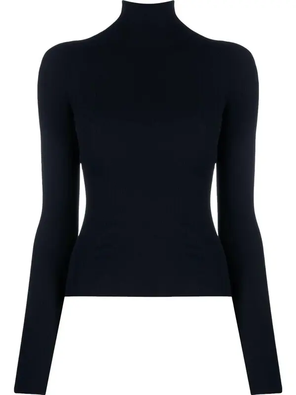 Balenciaga Ribbed Knit Roll Neck Jumper - Black