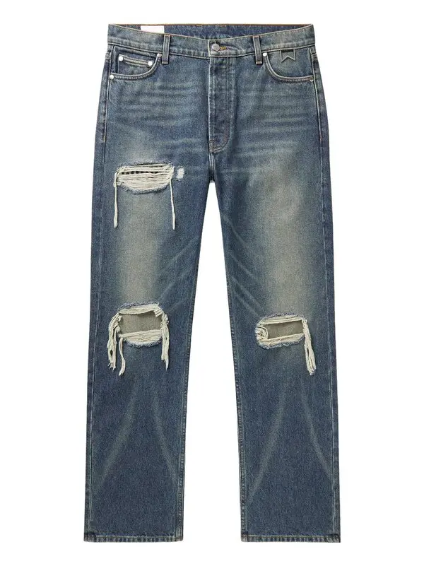 Rhude Straight-leg Panelled Distressed Jeans - Blue