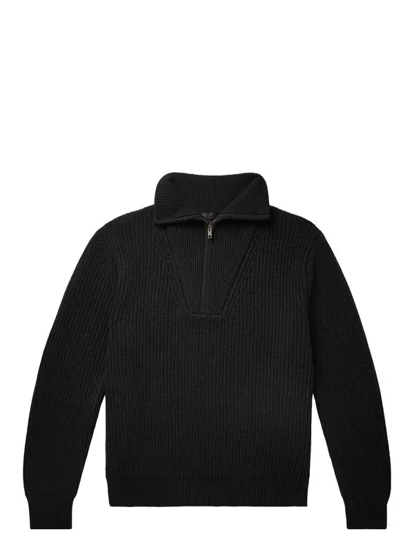 NILI LOTAN Heston Ribbed Cashmere Half-zip Sweater - Black