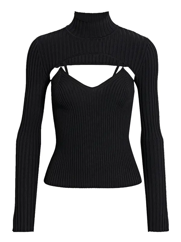 Simkhai Fleur Layered Ribbed-knit Turtleneck Top - Black