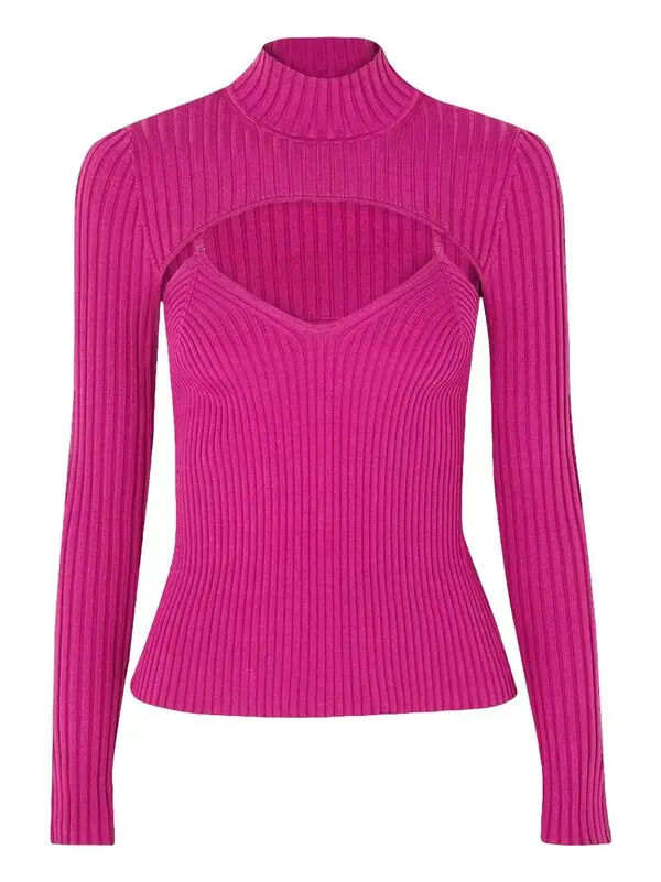 Simkhai Fleur Layered Ribbed-knit Turtleneck Top - Fuchsia
