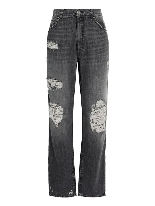 SEROYA Maggie Distressed Straight-leg Jeans - Dark Gray