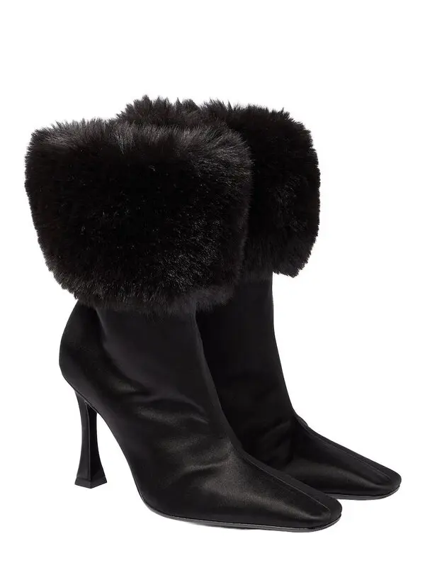 Magda Butrym Satin Ankle Boots With Fur Trim - Black