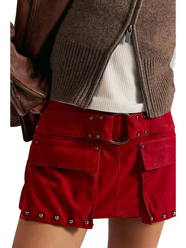 Free People We The Free Micro Mini Suede Cargo Skort - Rhythmic Red