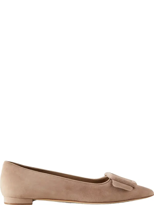 Manolo Blahnik Maysale Suede Flats - Brown