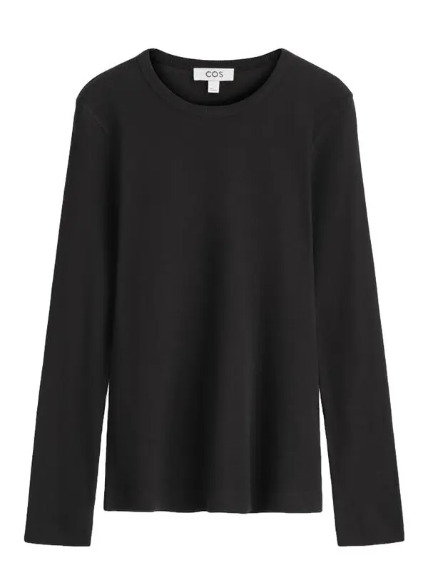 Cos Ribbed Long-sleeved Jersey Top - Black