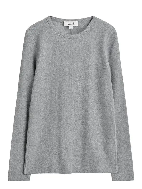 Cos Ribbed Long-sleeved Jersey Top - Gray