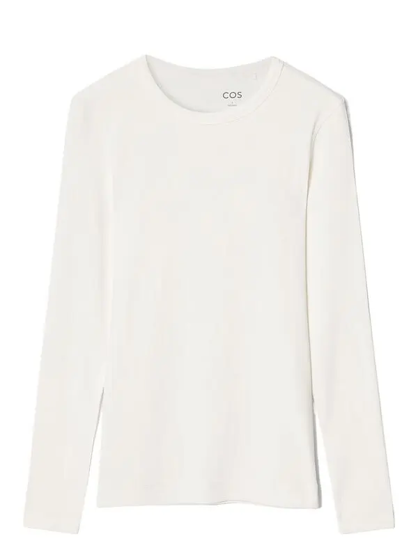 Cos Ribbed Long-sleeved Jersey Top - White