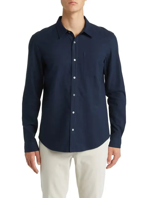 FRAME Brushed Cotton Blend Button-up Shirt - Midnight Blue