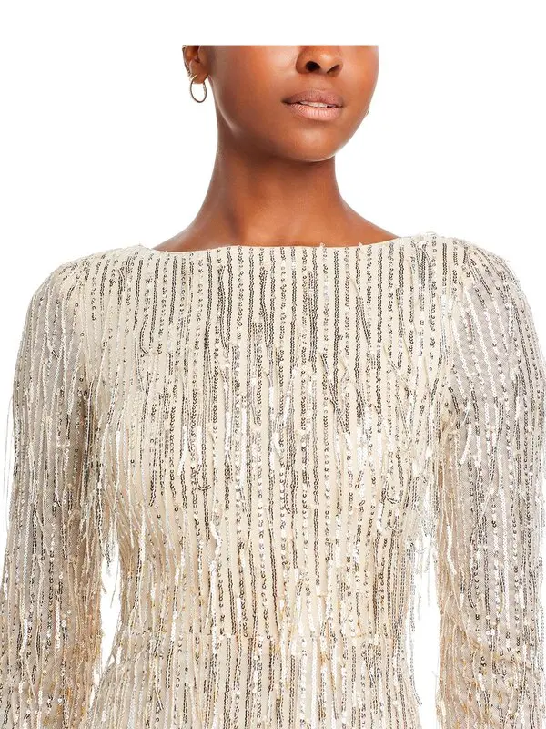 Eliza J Fringe Sequin Gown - Gold Combo