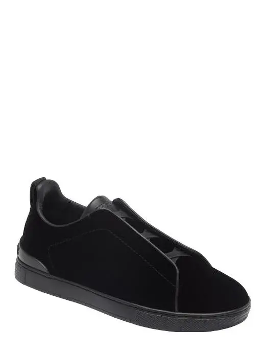 Zegna Triple Stitch Velvet Sneakers - Black