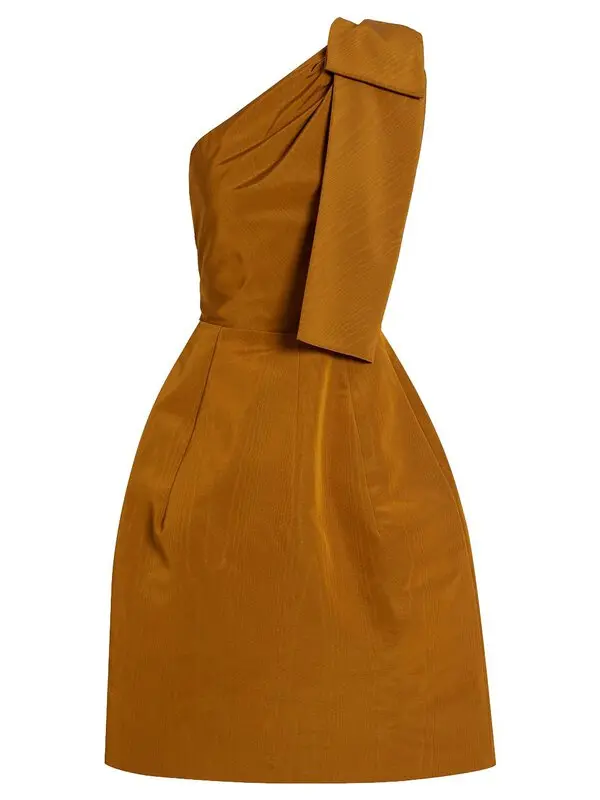 Oscar De La Renta One-shoulder Bow-detailed Moire Dress - Camel