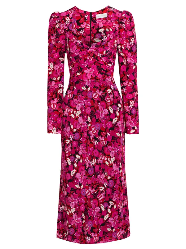 Rebecca Vallance Branble Floral-print Silk-crepe Midi Dress - Fuchsia