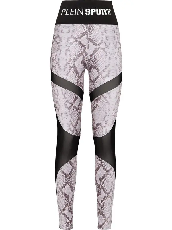 PLEIN SPORT Logo-waistband Snakeskin-print Leggings - Neutrals