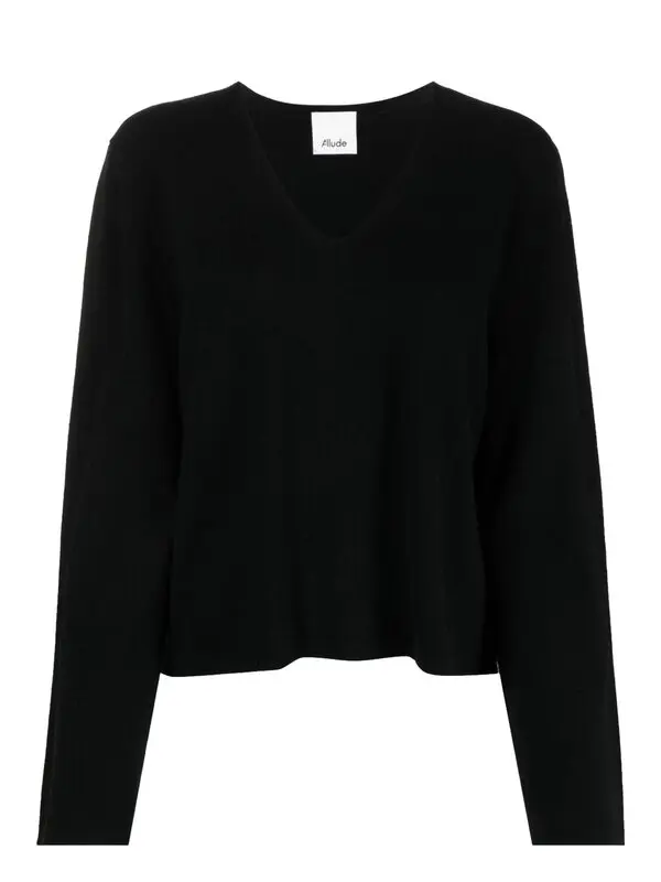 ALLUDE V-neck Wool-cashmere Blend Jumper - Black